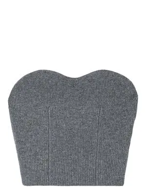 Stella McCartney Strapless Ribbed Wool-blend Bustier Top - Gray