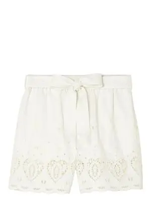 Stella McCartney Belted Broderie Anglaise Woven Shorts - White