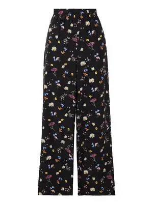 Stella McCartney Floral-print Wide-leg Silk Pants - Black