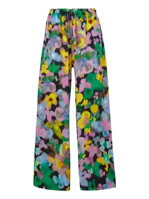 AZ FACTORY Printed Wide-leg Crepe Pants - Black