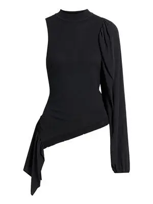Stella McCartney Draped Chiffon-paneled Stretch-knit Top - Black