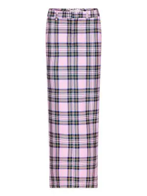 AREA Checked Wool Midi Skirt - Pink