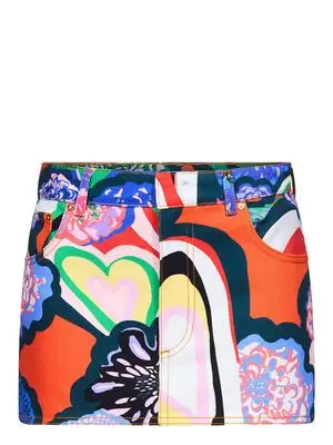 AREA AREA Abstract-Print Denim Miniskirt