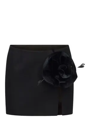 AREA Floral-appliqué Wool Mini Skirt - Black