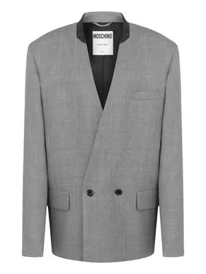 Moschino Collarless Double-breasted Blazer - Grey