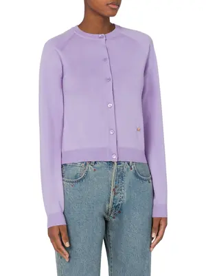 Moschino Cut-out Virgin Wool Cardigan - Purple