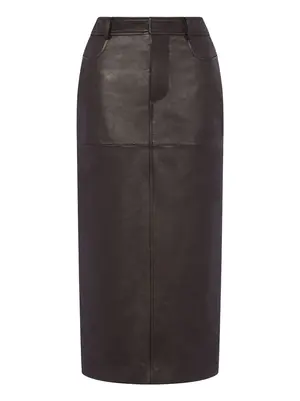 Moschino Pencil Leather Midi Skirt - Brown