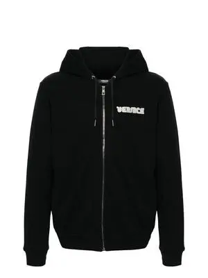 Versace Crystal-embellished Logo Zip-up Hoodie - Black