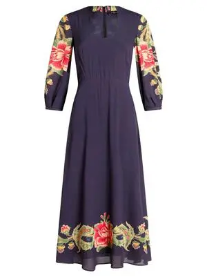 Etro Floral-print Crepe De Chine Dress - Blue