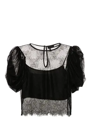 ROTATE BY BIRGER CHRISTENSEN Puff-sleeves Lace Blouse - Black