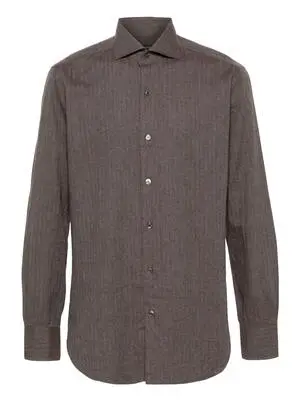 BARBA NAPOLI Herringbone-pattern Shirt - Brown