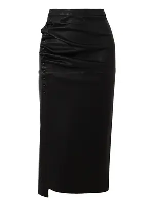 Rabanne Gathered Leather Midi Skirt - Black