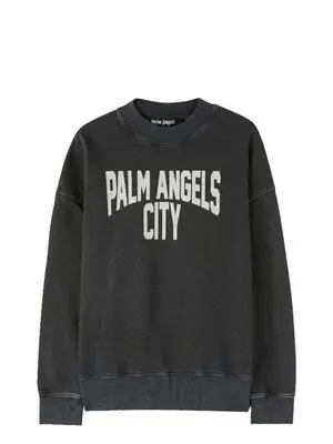 Palm Angels Pa City Washed Crewneck Sweatshirt - Dark Grey/white