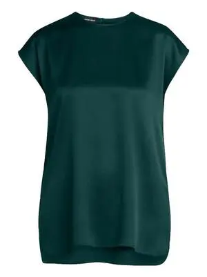 Giorgio Armani Silk Satin Cap-sleeve Top Forest