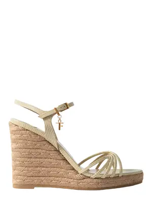 TOM FORD Cabana Lizard-effect Leather Espadrille Wedge Sandals - Ivory