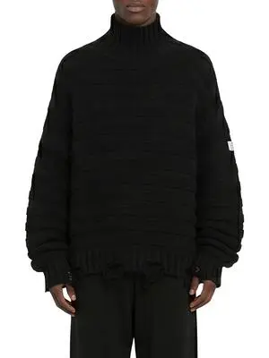 MAISON MARGIELA Distressed Ribbed Turtleneck Sweater - Black