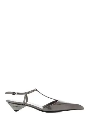 Prada Metallic Leather T-strap Pumps - Silver