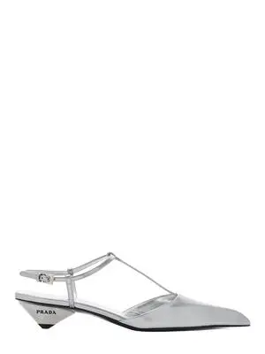 Prada Metallic Leather T-strap Pumps - Silver