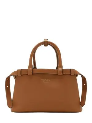 Prada Small Grained Leather Top Handle Bag Neutral