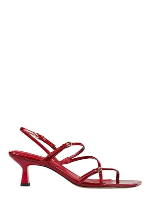 Sandro Strappy Square-Toe Leather Heeled Sandals Rouges