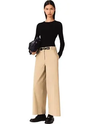 Maje Wide-leg Cotton Trousers - Light Beige