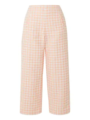 Lisa Marie Fernandez Cropped Gingham Bouclé Pants - Pastel Orange