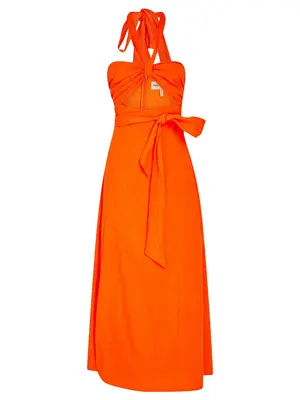 Mara Hoffman Paula Cutout Tencel™ And Linen-blend Midi Dress - Papaya