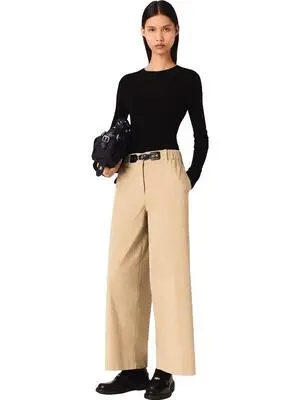 Maje Wide-leg Cotton Gabardine Trousers - Beige