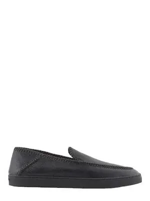 Giorgio Armani Galleria 3 Deerskin Slip-ons With Threading - Black