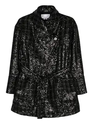 GENNY Sequined Tweed Coat - Black