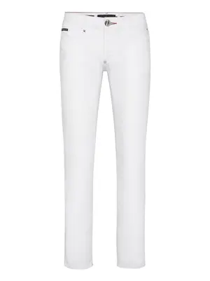 Philipp Plein Tiger Appliqué Straight-leg Jeans - White