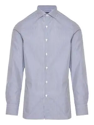 FINAMORE 1925 Spread Collar Striped Shirt - Blue
