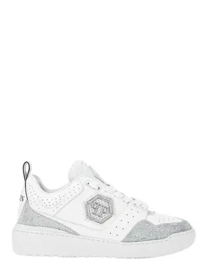 Philipp Plein Crystal-embellished Leather Sneakers - White