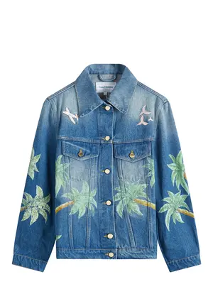 Casablanca Printed Denim Trucker Jacket - Washed Denim