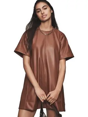 Maeve The Emmy Faux Leather Mini Dress - Rustic Brown