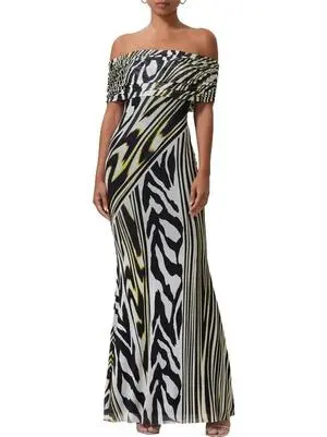 AFRM AFRM Mccall Off The Shoulder Mesh Maxi Dress Zebra Lime