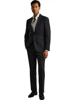 REISS Grace Wool Blend Suit Trousers In Prince Of Wales Check - Navy