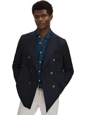 OSCAR JACOBSON Wool Double Breasted Blazer - Navy