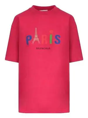 Balenciaga Paris Print Logo T-shirt - Pink/red