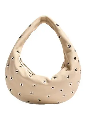 Khaite Olivia Medium Grommet Leather Hobo Bag Neutral