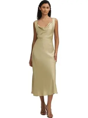Paige Silk Satin Cowl Neck Midi Dress - Olive