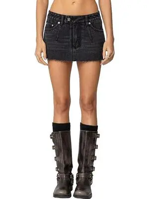 EDIKTED Clementine Low Rise Denim Skort - Black Washed