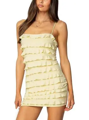EDIKTED Nadya Ruffled Mini Dress - Yellow