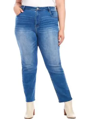 Karen Kane Raw Hem Straight Leg Jeans - Denim
