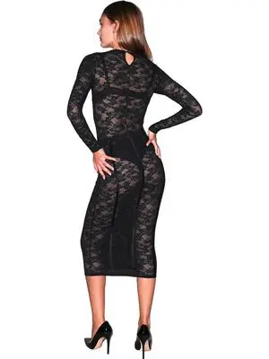 FLEUR DU MAL Le Stretch Lace Pencil Skirt - Black