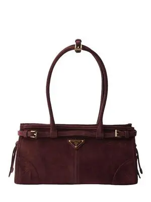 Prada Suede Top Handle Bag - Dark Red