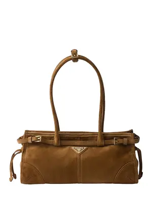 Prada Prada Suede Top Handle Bag Light Brown