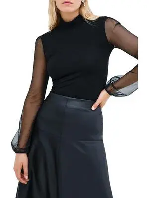 MARCELLA Marcella Liv Mesh Sleeve Jersey Top Black