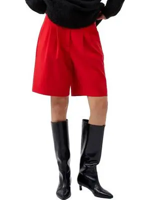 French Connection Azra Pleated Twill Bermuda Shorts - Mars Red