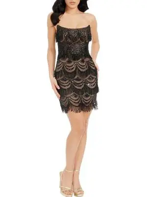 Dress The Population Alva Strapless Mini Dress - Black/beige